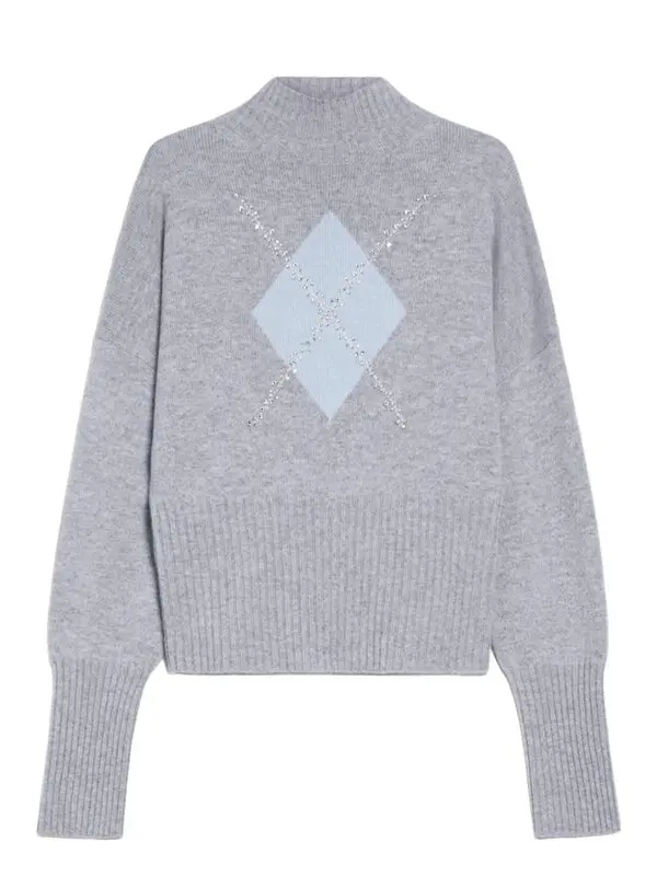 Max Mara High Neck Long Sleeve Jumper With Diamond Inlay - Light Gray
