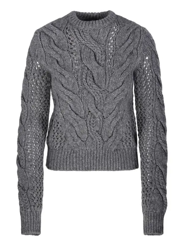 Sportmax Cable Knit Crew Neck Sweater - Gray