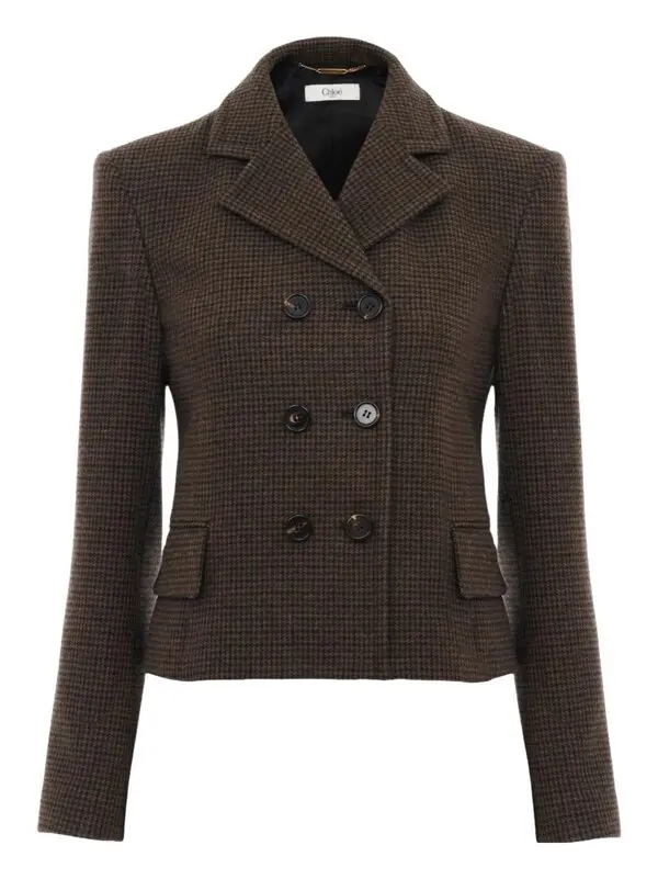 Chloé Double-breasted Houndstooth Blazer - Black