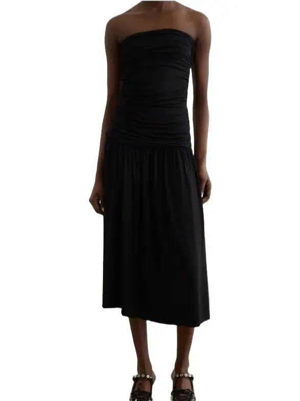 Gimaguas Strapless Gathered Bodice Maxi Skirt Dress - Black