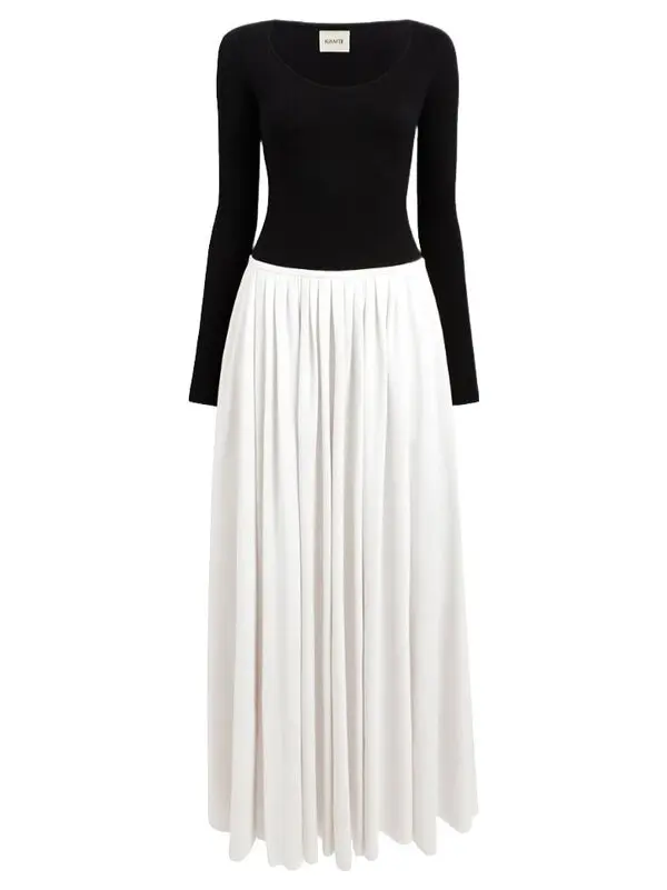 Khaite Carlotta Color-blocked Pleated Maxi Dress - Black And White