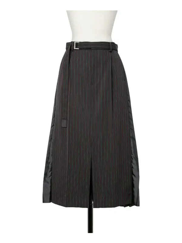 Sacai Striped Pleated Midi Skirt - Black