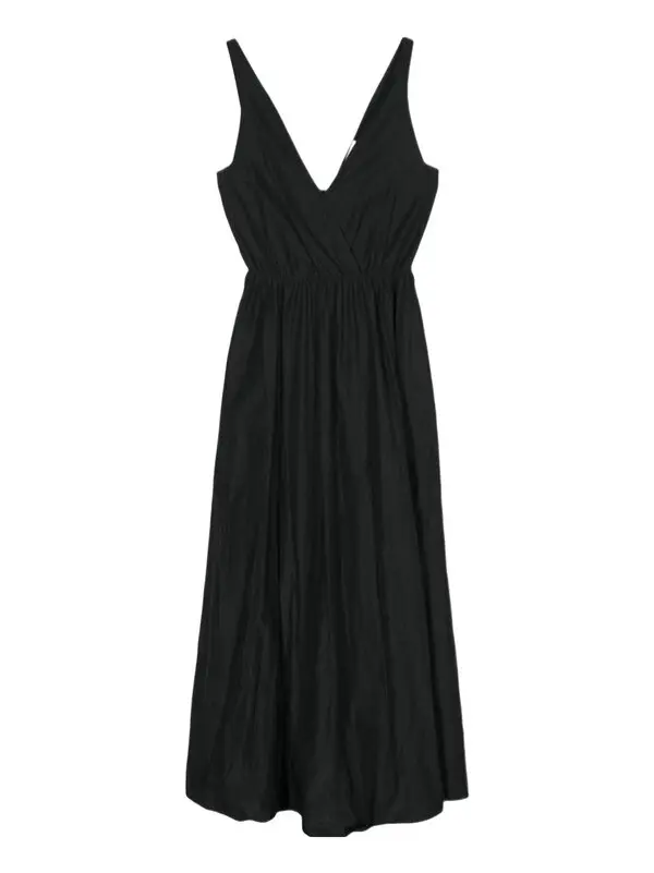 FORTE_FORTE Flared Maxi Dress With Deep V Neckline - Black