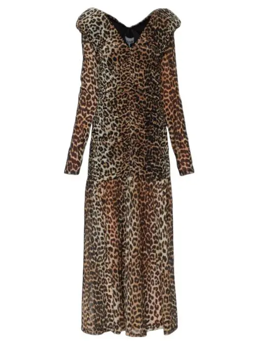 GANNI Leopard Print V-neck Dress - Multicolor