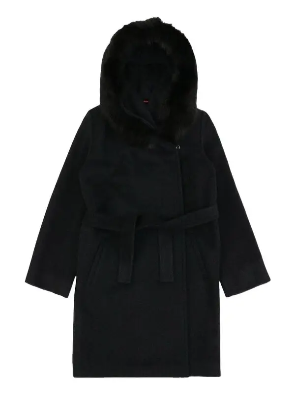 Max Mara Hooded Long-sleeved Coat With Waist Straps - Black