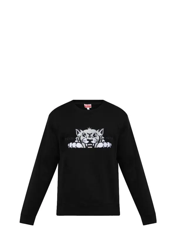 Kenzo Tiger Head Embroidered Crewneck Sweatshirt - Black