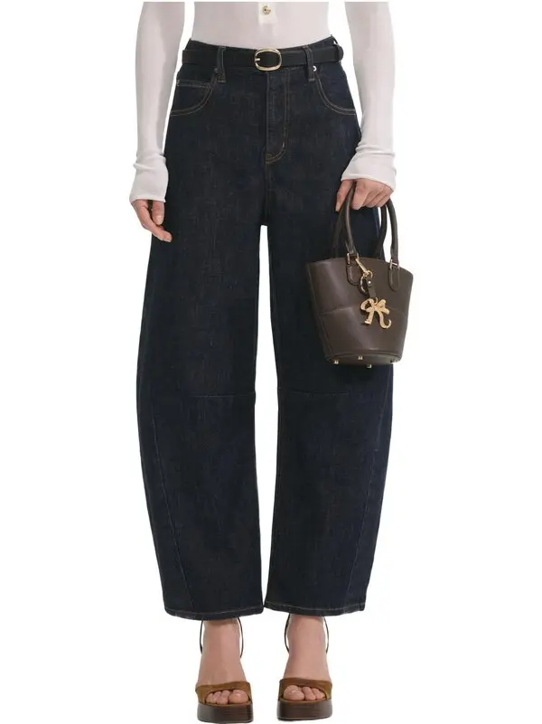 SELF-PORTRAIT Logo Patch Barrel-leg Jeans - Indigo