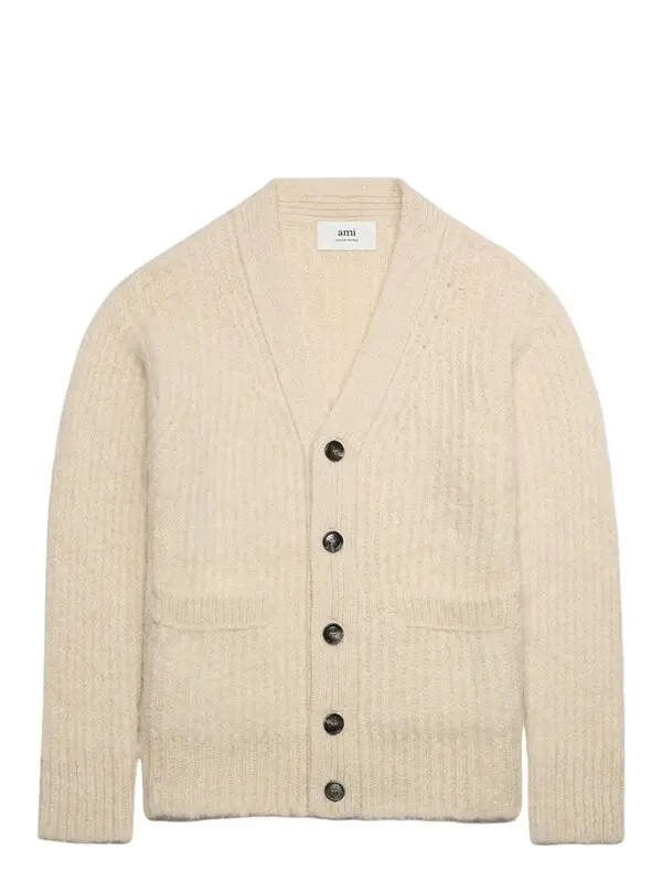 Ami V-neck Ribbed Cardigan - Nude