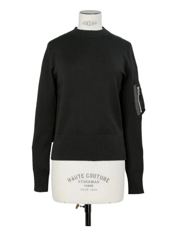 Sacai Crew Neck Long Sleeve Jumper With Nylon Patch Detail - Black