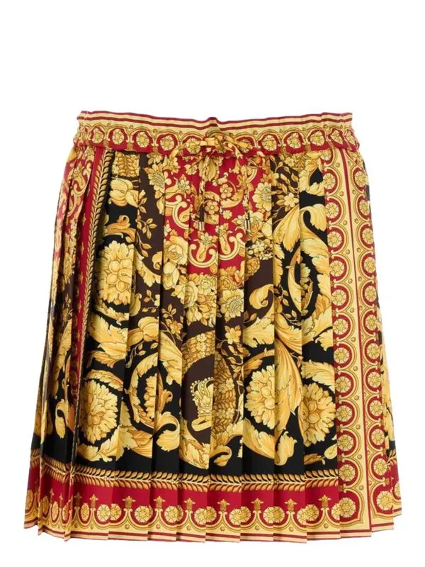 Versace Pleated Graphic Print Skirt - Brown
