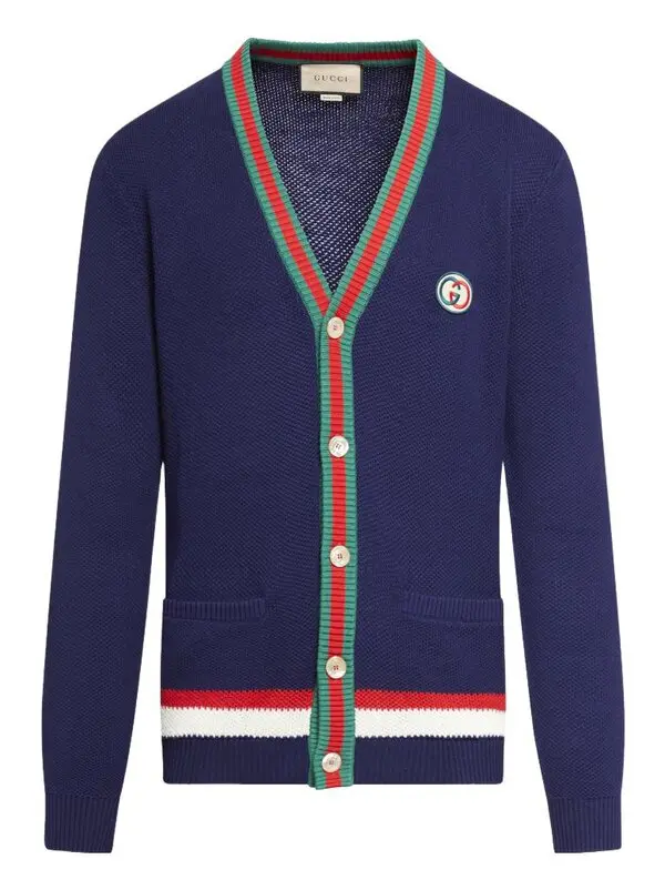 Gucci Contrast Striped Knitted Cardigan - Blue