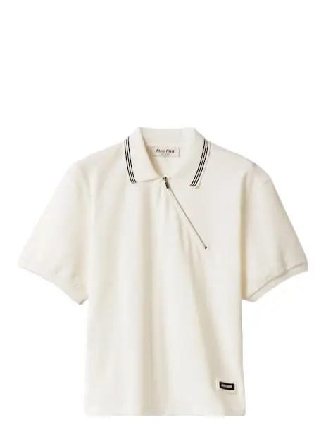 Miu Miu Zip-detailed Short-sleeved Polo Shirt - White