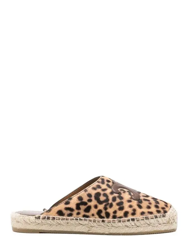 Celine Leopard Print Hairy Calfskin Espadrille Mule - Brown/beige