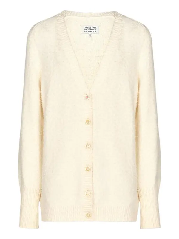 MAISON MARGIELA Oversized Knitted Cardigan With V-neck - Ivory