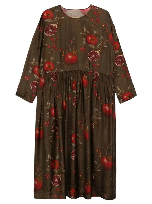 UMA WANG Pomegranate Print Midi Dress - Brown/red