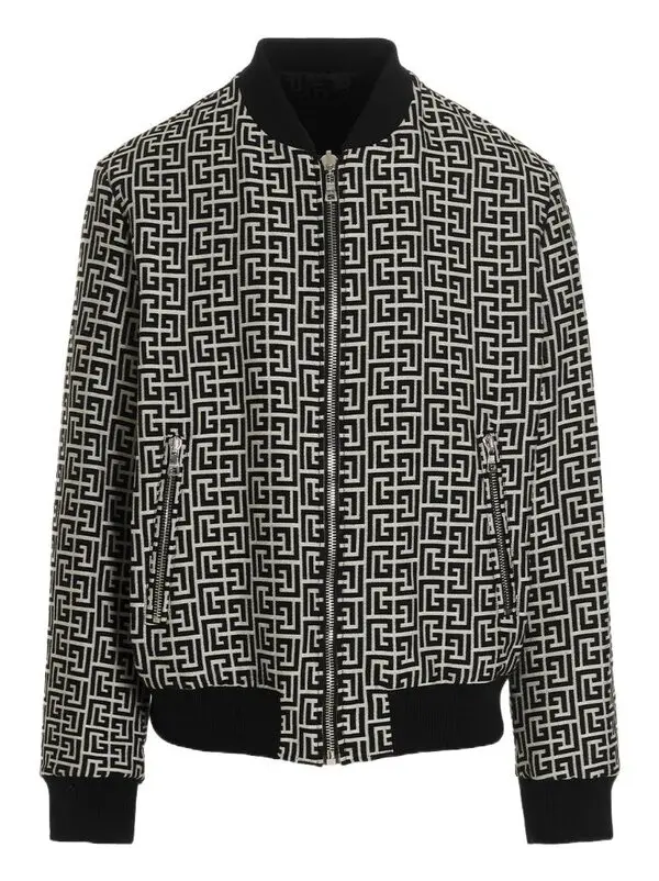 Balmain Logo Monogram Reversible Bomber Jacket - Black