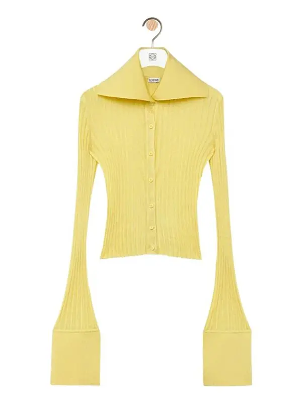 Loewe Ribbed Viscose Cardigan - Yellow