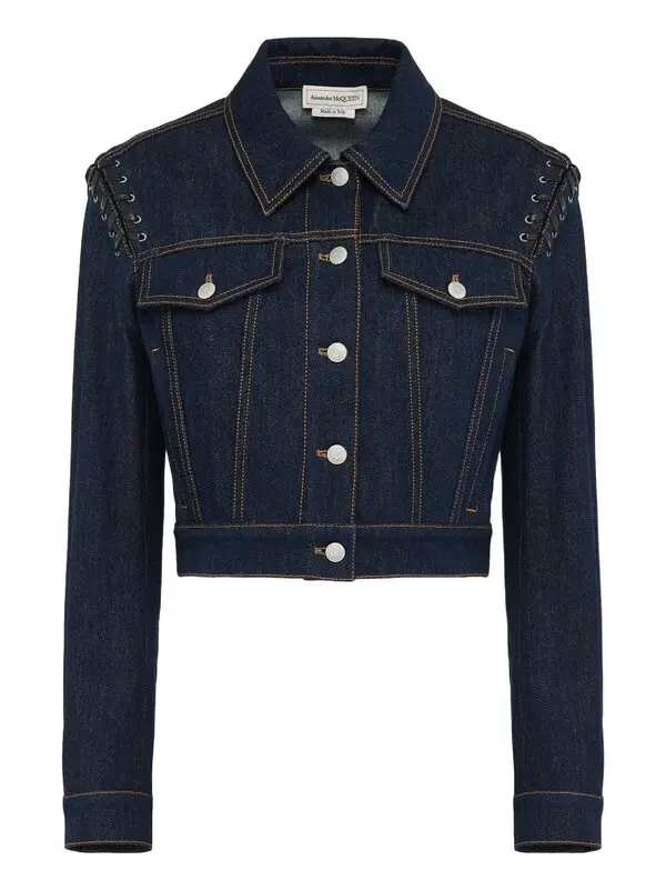 Alexander McQueen Cropped Denim Jacket With Lace Detail - Black