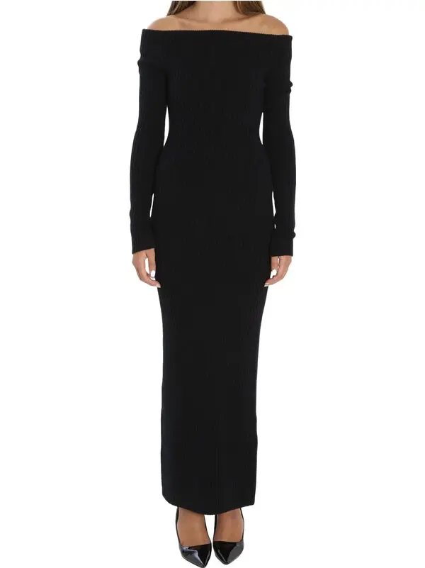 Max Mara Arnes Off-shoulder Ribbed Knit Maxi Dress - Black