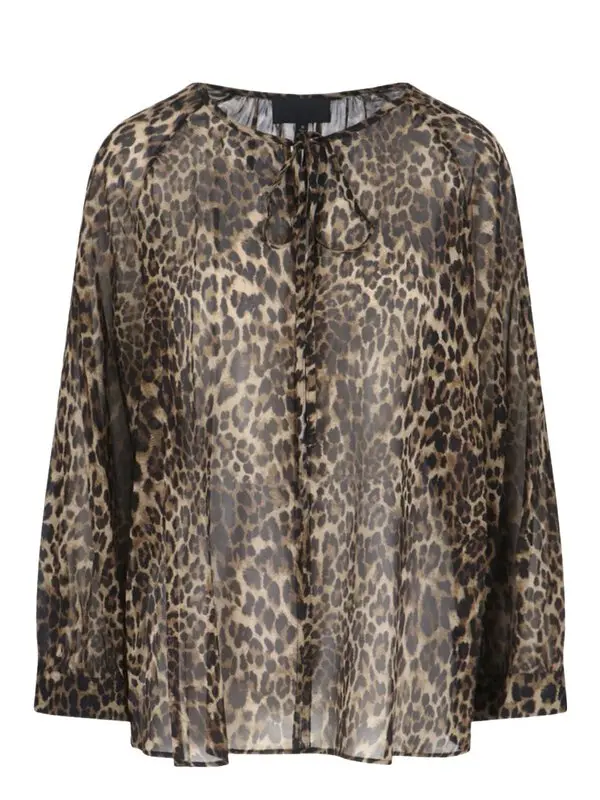 NILI LOTAN Printed Long Sleeve Top With Drawstring - Black