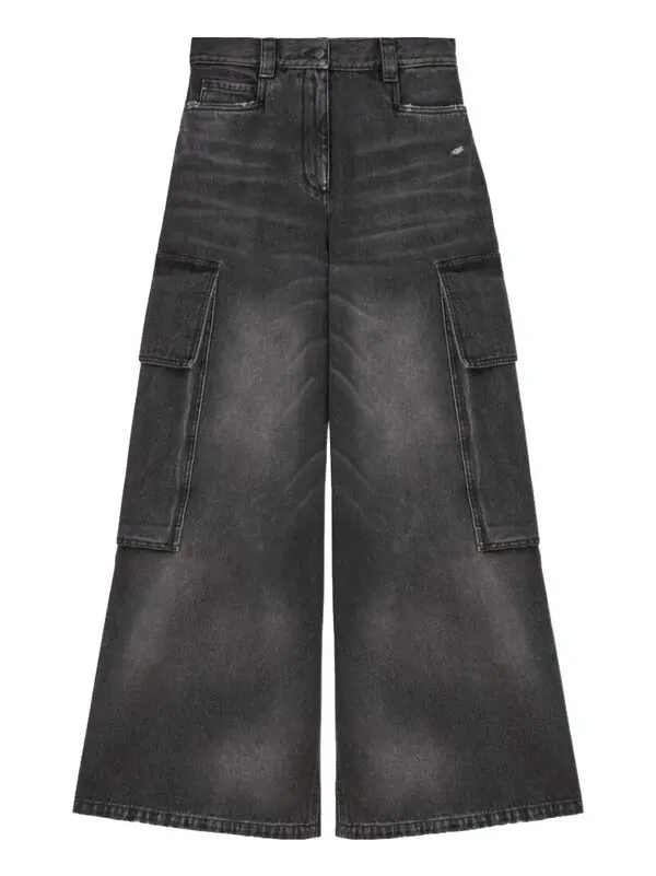 Palm Angels Wide Leg Cargo Jeans - Black