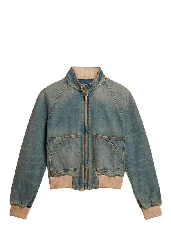 GOLDEN GOOSE Denim Zipped Bomber Jacket - Green