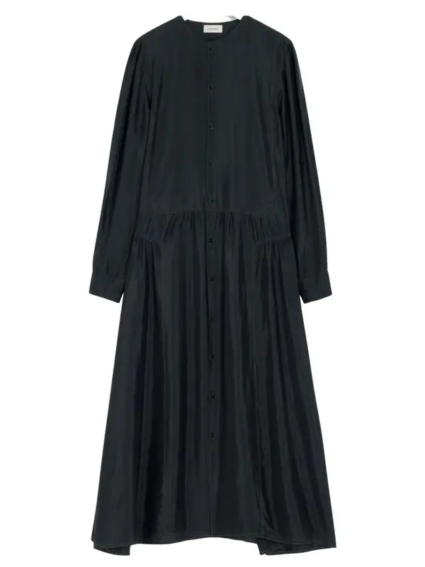 LEMAIRE Long Sleeve Gathered Maxi Dress - Black
