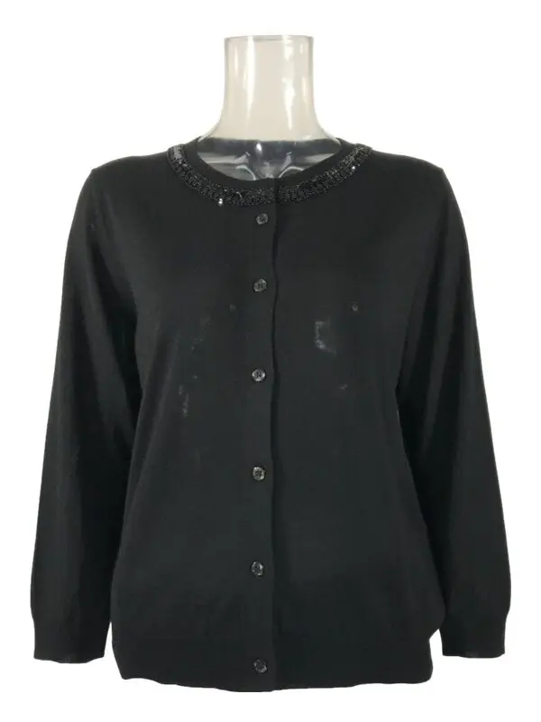 Max Mara Round Neck Long Sleeve Embellished Cardigan - Black