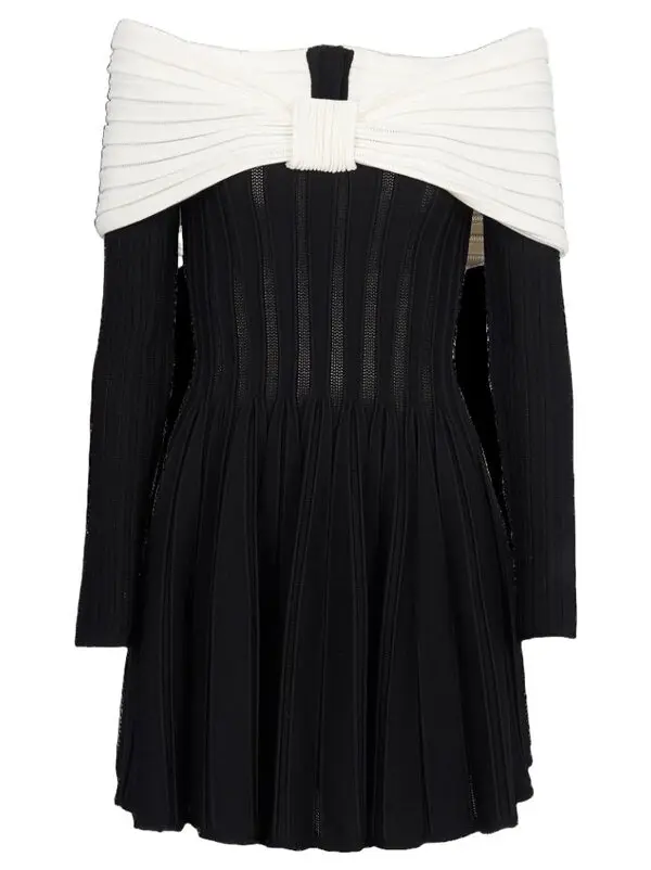 Balmain Off-the-shoulder Skater Dress With Bow Detail - Black