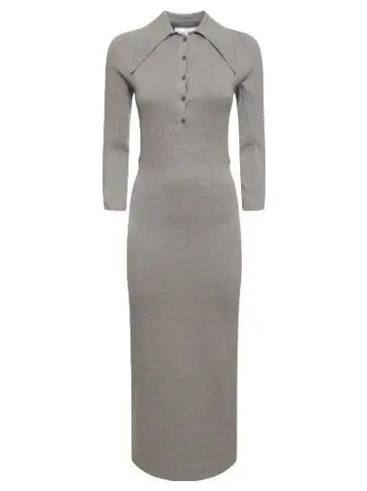 16Arlington Alerone Silk Cotton Midi Polo Dress - Grey