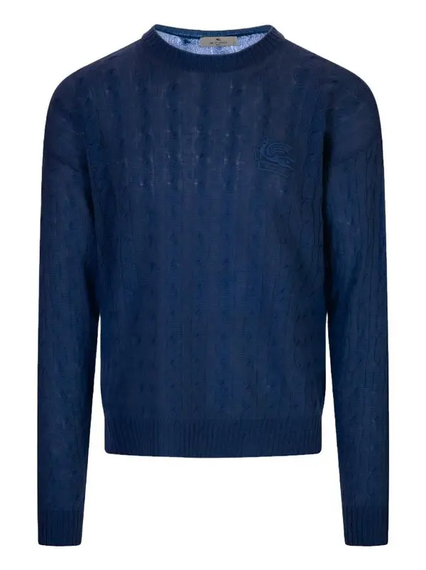 Etro Logo Embroidered Crewneck Jumper - Blue