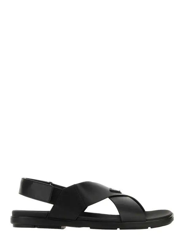 Prada Logo Plaque Criss-cross Sandals - Black