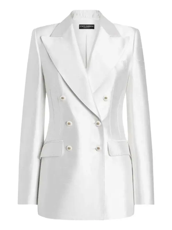 Dolce & Gabbana Double-breasted Stretch-silk Blazer - White