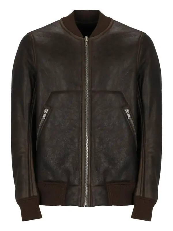 Rick Owens Shearling-lining Leather Bomber Jacket - Black