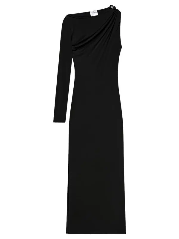 COURREGES Courrèges Asymmetrical Draped Long Sleeve Dress With Logo Detail - Black