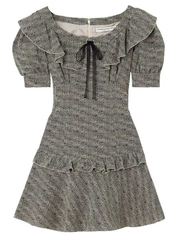 Alessandra Rich Tiered Leopard-print Silk Mini Dress - Gray