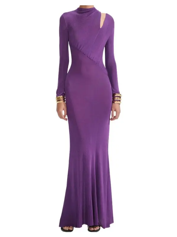 SELF-PORTRAIT Long Sleeve Cut-out Maxi Dress - Purple