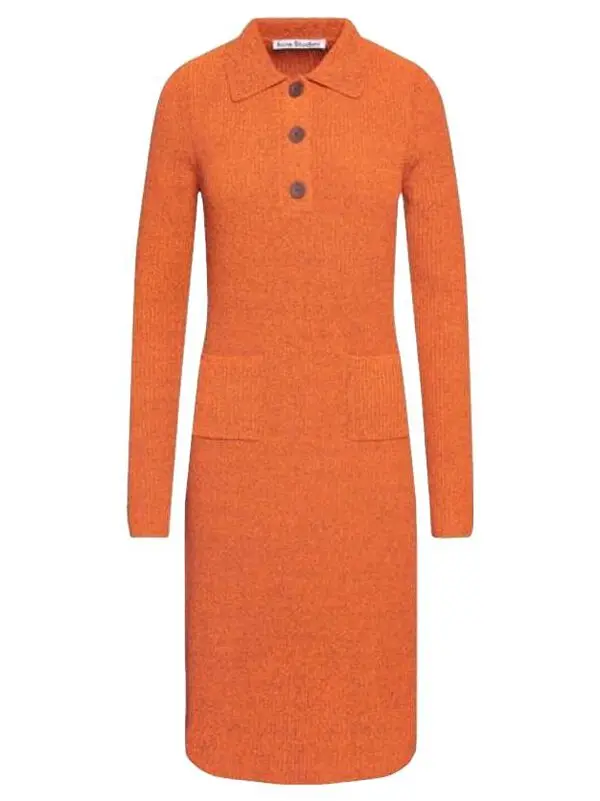 Acne Studios Polo Neck Long Sleeve Dress With Button Detail - Red