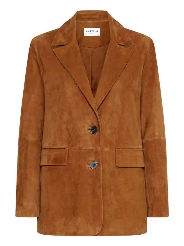 Marella Semi-fitted Suede Blazer - Camel