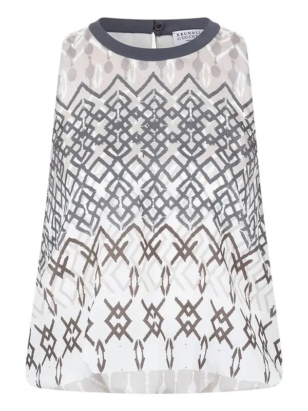 Brunello Cucinelli Geometric Print Silk Blouse - Light-colored