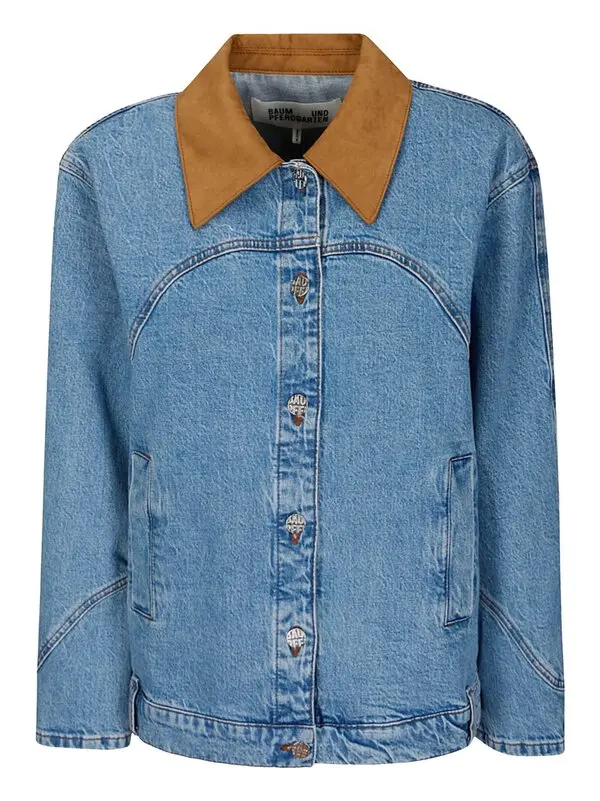 Baum Und Pferdgarten Bayson Denim Jacket With Color-blocked Collar - Blue