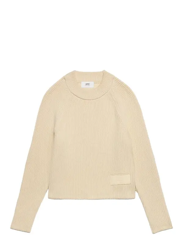 Ami Logo Patch Crewneck Jumper - Light Beige