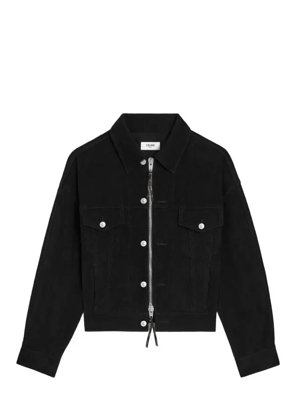 Celine Trucker Jacket In Corduroy - Black Light Stone Washing