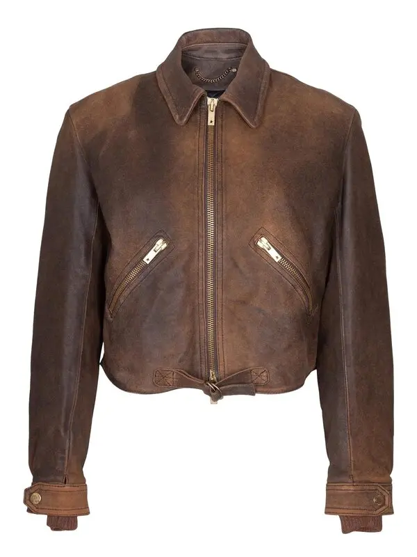 GOLDEN GOOSE Zip-up Gathered Leather Jacket - Brown