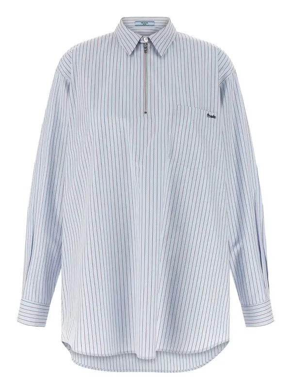 Prada Striped Logo Embroidered Shirt - Light Blue