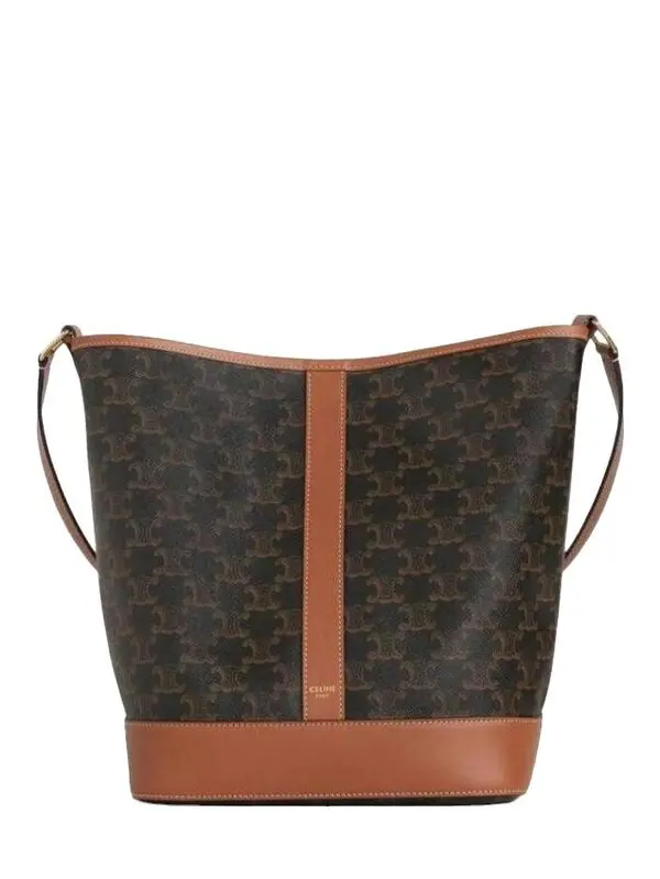Celine Medium Bucket Bag In Triomphe Canvas And Calfskin - Tan