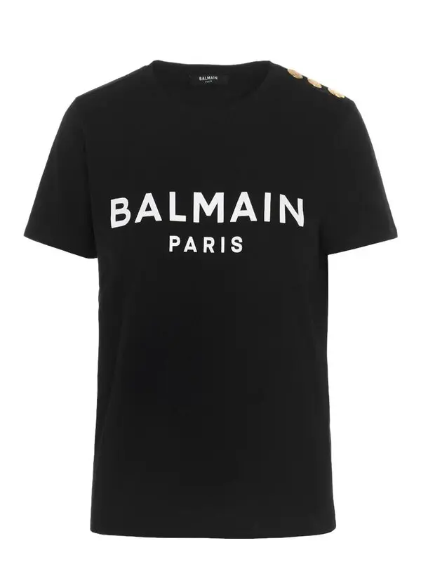 Balmain Logo Printed Crewneck T-shirt - Black