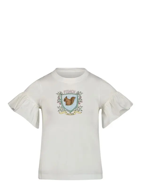 Fendi Round Neck Ruffle Cuff Shirt - White