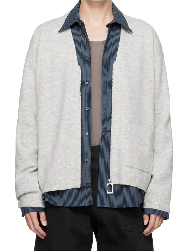 J.W.ANDERSON Jw Anderson V-neck Zip-up Cardigan - Light Gray Mixed Colors