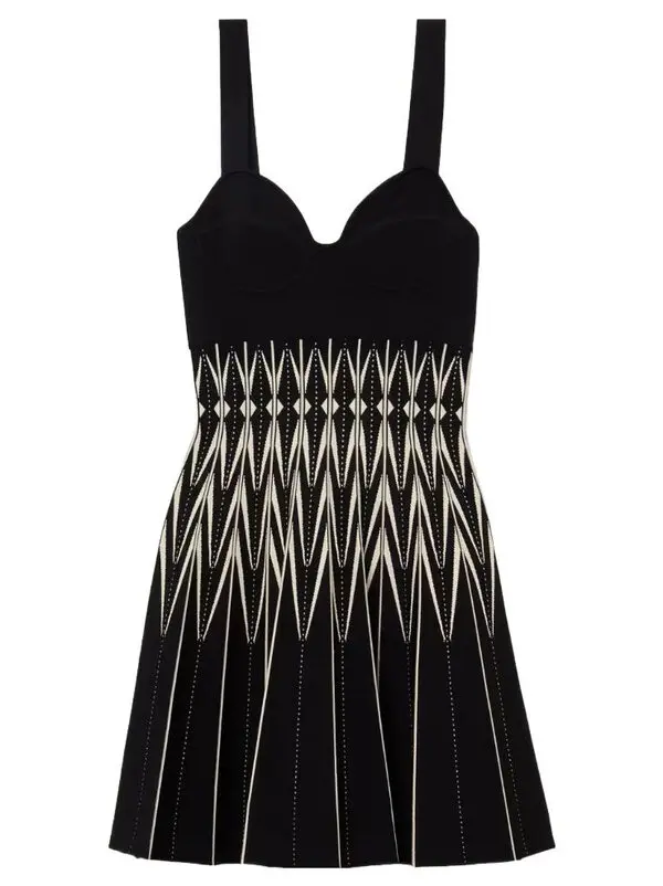 Alexander McQueen V-neck Pleated Mini Dress - Black